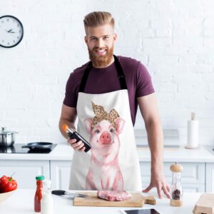 Moslion Pig Apron 31x27 Inch Farm Animal Funny Cute Piggy Wearing Leopard Bandanna Kitchen Chef Waitress Cook Aprons Bib with Adjustable Neck for Women Men Girls Pink