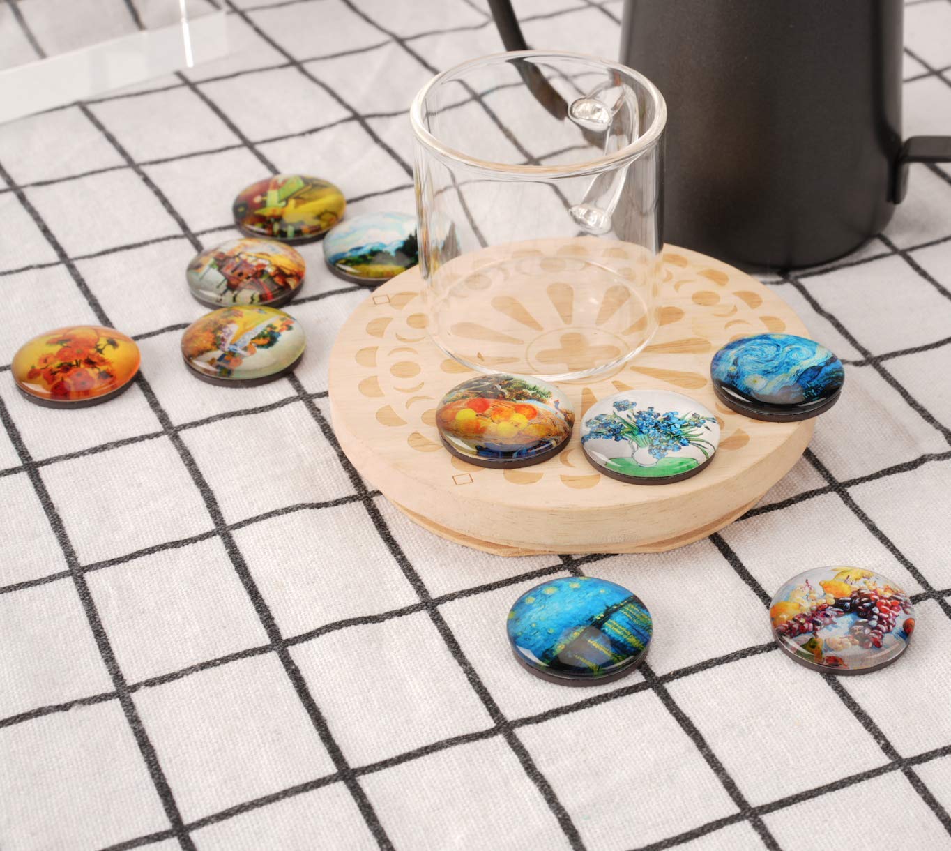 Mienno 16 Pack Van Gogh Refrigerator Magnets, Crystal Glass Magnets, Van Gogh Decorative Fridge Magnets, Homewarming Gift, Home Decoration Gift with Gift Packaging Box  (Kraft Gift Box)