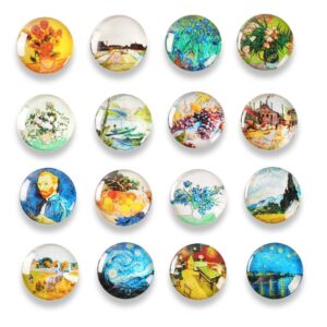 Mienno 16 Pack Van Gogh Refrigerator Magnets, Crystal Glass Magnets, Van Gogh Decorative Fridge Magnets, Homewarming Gift, Home Decoration Gift with Gift Packaging Box  (Kraft Gift Box)