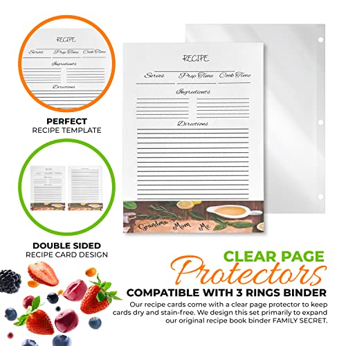 Recipe Cards Full Page 8.5x11 | Clear Page Protectors | 25-Pack | Make Your Own Recipe Card Binder | fit 3 Ring Binder | Create Recipe Organizer Book | Double-Sided Thick Cards,