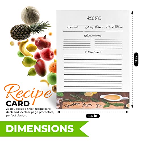 Recipe Cards Full Page 8.5x11 | Clear Page Protectors | 25-Pack | Make Your Own Recipe Card Binder | fit 3 Ring Binder | Create Recipe Organizer Book | Double-Sided Thick Cards,