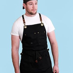 Caldo Canvas Kitchen Apron for Cooking - Mens and Womens Canvas Apron for Professional Chef, Server, or Barista- Adjustable with Pockets (Black)