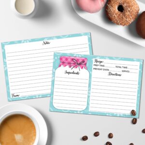 321Done 4x6 Recipe Cards (Set of 50) - Mason Jar - Thick Double Sided Premium Card Stock - Made in USA - Rustic Pink and Teal, Large Notes From