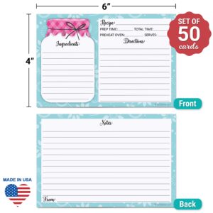 321Done 4x6 Recipe Cards (Set of 50) - Mason Jar - Thick Double Sided Premium Card Stock - Made in USA - Rustic Pink and Teal, Large Notes From