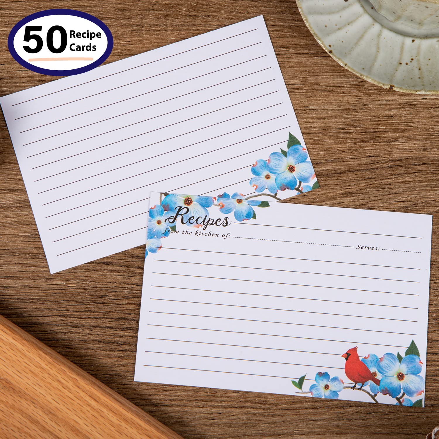 COFICE Recipe Cards 4x6 Inch, Cut Thicken Card Stock Double Sided Recipe Cards, 50-Pack (Bird)