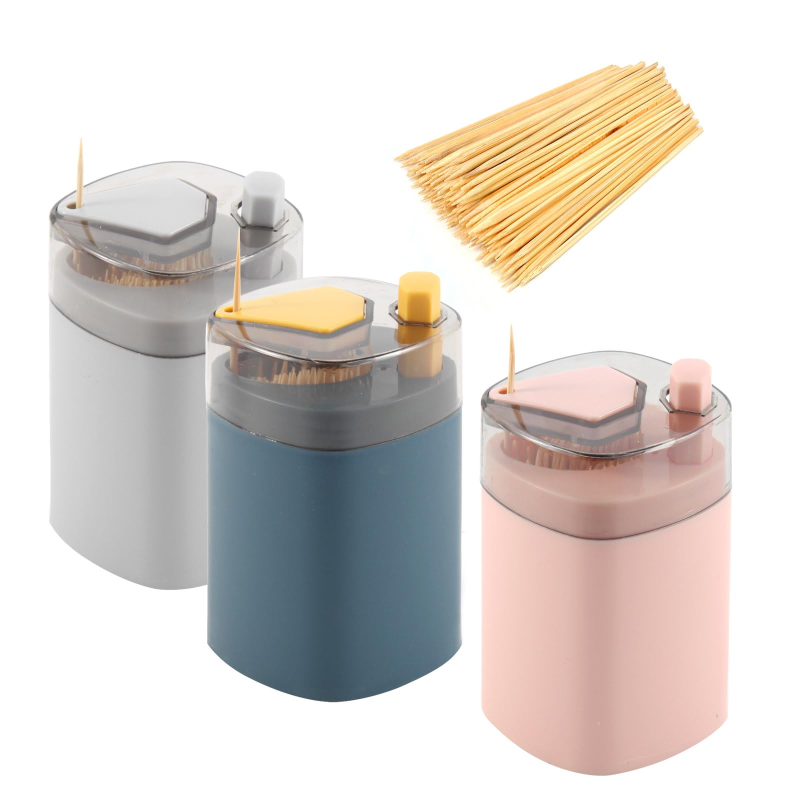 Avesfer 3 PCS Toothpick Holder Dispensers with 900 PCS Toothpicks Pop-Up Automatic Tooth Pick Dispenser for Kitchen Restaurant Thickening Container Pocket Novelty, Sturdy Safe Portable Storage Box