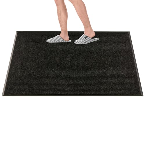 Restaurantware Comfy Feet 60 x 36 Inch Non-Slip Floor Mat, 1 Ribbed Carpet Utility Mat - Indoor and Outdoor, for Homes or Offices, Black Polyester Fibers Entry Mat, Vinyl Backing, Easy to Clean