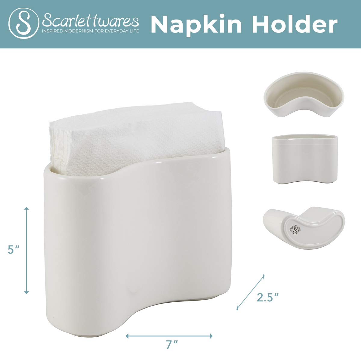 Scarlettwares Napkin Holder For Table Kitchen Paper Linen Cloth Napkins Upright Stand Up Sturdy Stylish Modern Compact Ceramic White Modern Farmhouse Kitchen Decor