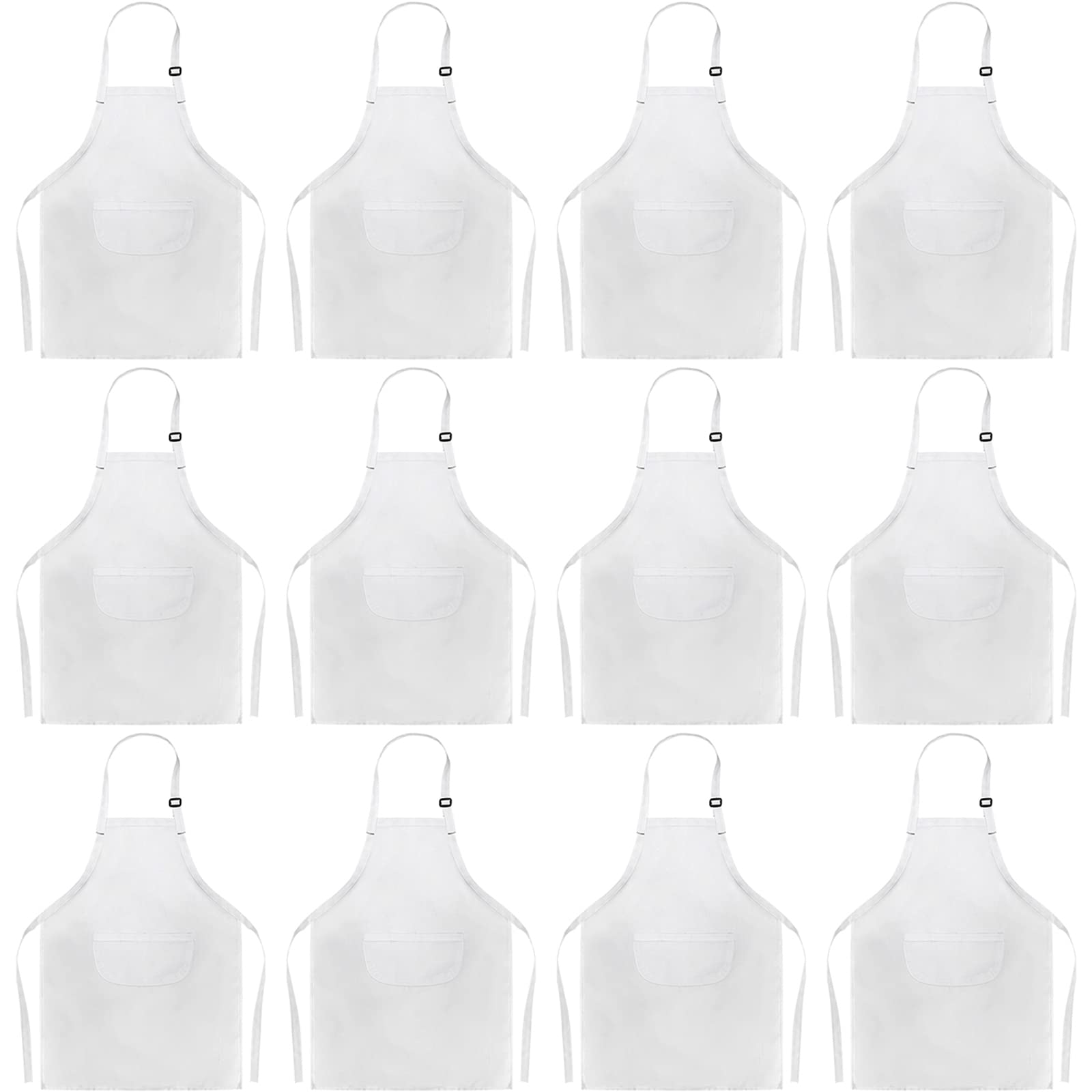 DEAYOU 12 Pack Children Apron Adjustable, White Child Apron with Pocket, Child Painting Chef Apron, Small Plain Bib Aprons for Girl, Boy, Kids, Youth, Cooking, Baking, Kitchen, Art and Crafts Making