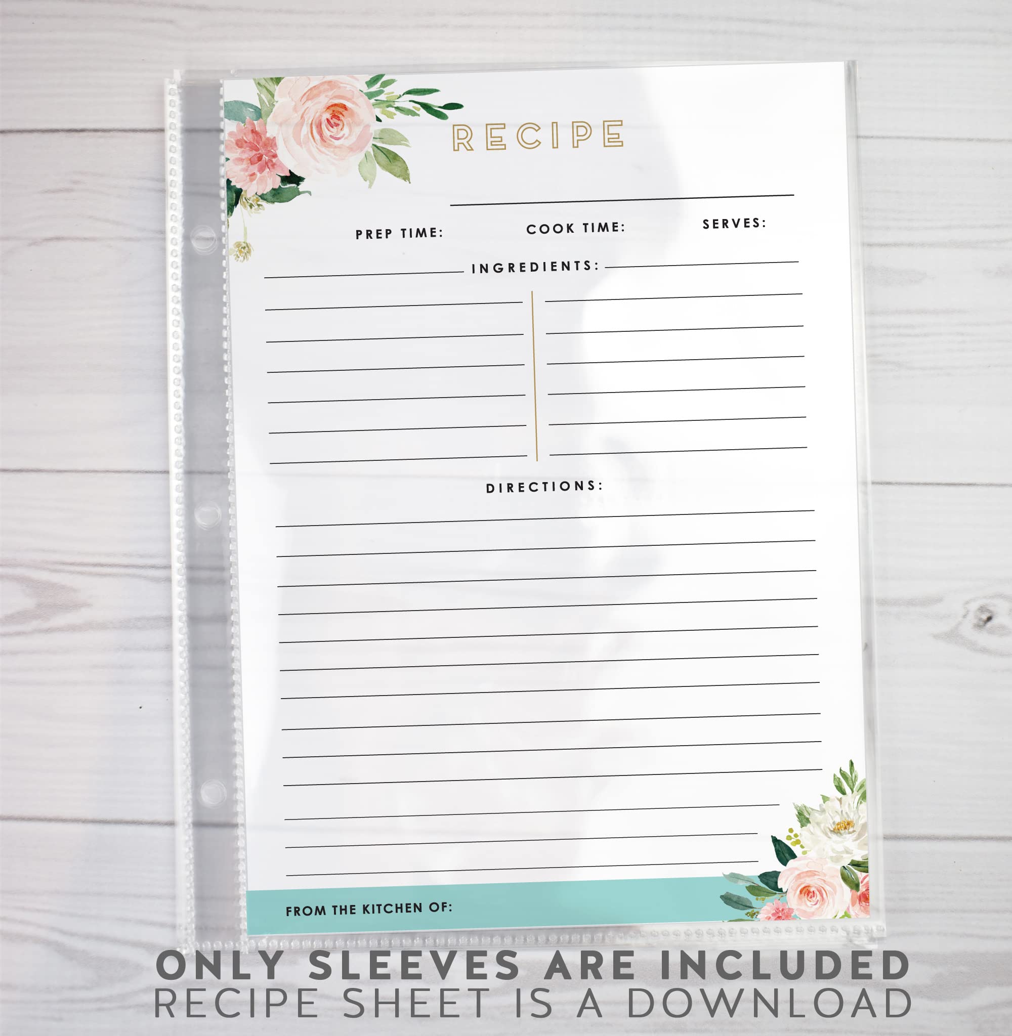 Recipe Binder Page Protectors for 8.5 x 9.5 inch Binders. Holds 50 Protective Sleeves That Hold 6.5" x 8.5" Full Recipe Cards, Heavyweight Crystal Clear Plastic Archival Sleeves, Heartstrings Studio