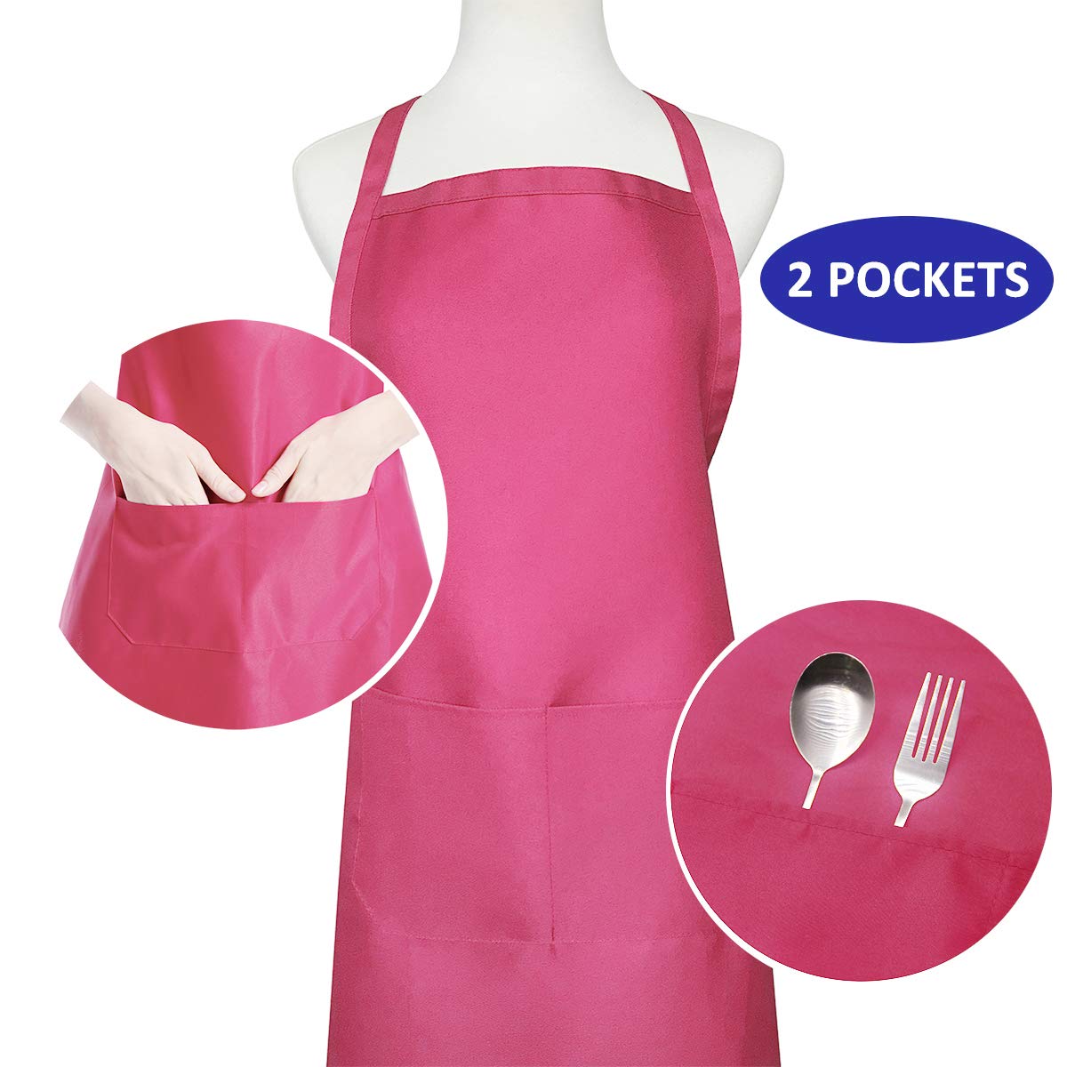 Hi loyaya 10 Pack Bib Pink Aprons Bulk for Women Girl Adult Painting BBQ Cooking Kitchen Baking with Pockets (10, Pink)