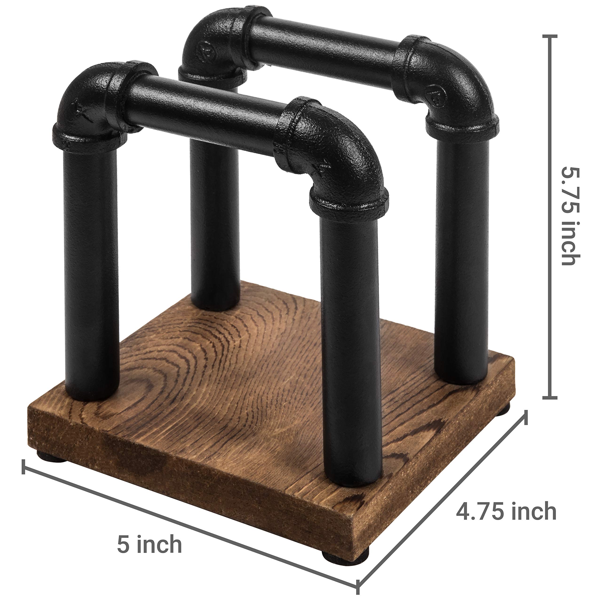 MyGift Realistic Industrial Pipe Black Metal Upright Napkin Holder with Burnt Wood Base, Dining Table Napkin Holder Dispenser