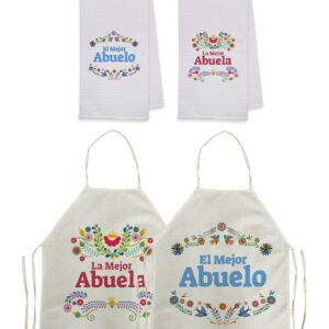 UINHMOP La Mejor Abuela & Abuelo Spanish 16''x24'' Bath Towels Kitchen Towels and Aprons Gift Set for Grandparents (2 Towels + 2 Aprons),Birthday Mother’s for Grandparents