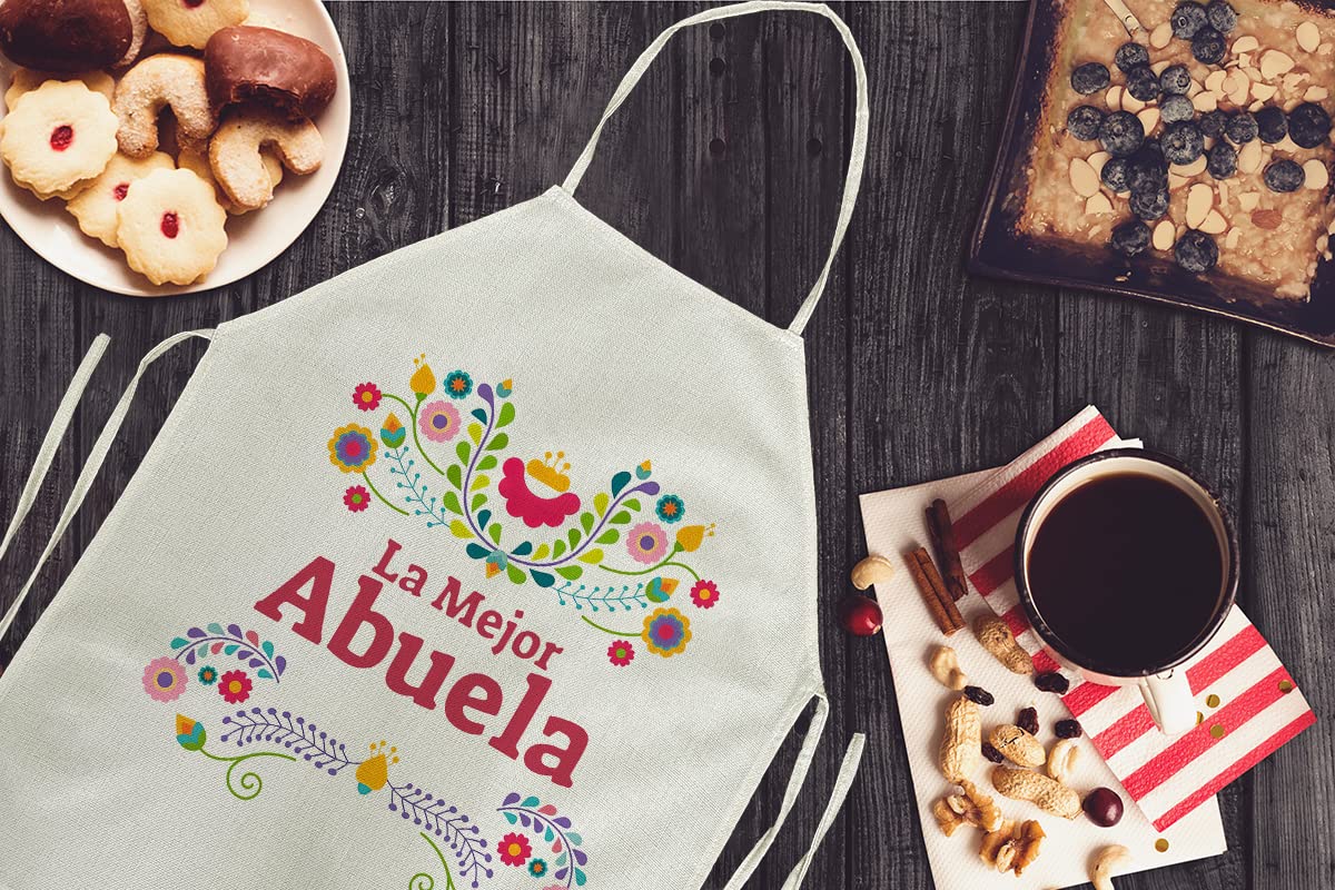 UINHMOP La Mejor Abuela & Abuelo Spanish 16''x24'' Bath Towels Kitchen Towels and Aprons Gift Set for Grandparents (2 Towels + 2 Aprons),Birthday Mother’s for Grandparents