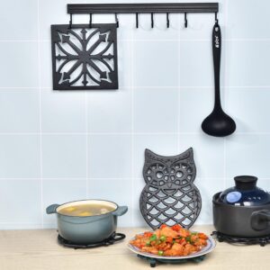 Sungmor Heavy Duty Cast Iron Square Metal Trivet,Rustproof Black Racks Stands Holders for Hot Pans or Teapot,Kitchen or Dinning Table Decorations