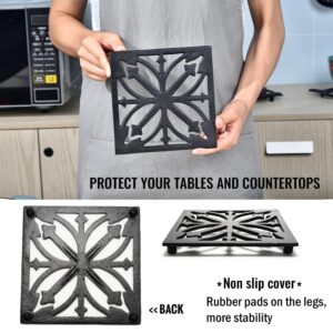 Sungmor Heavy Duty Cast Iron Square Metal Trivet,Rustproof Black Racks Stands Holders for Hot Pans or Teapot,Kitchen or Dinning Table Decorations