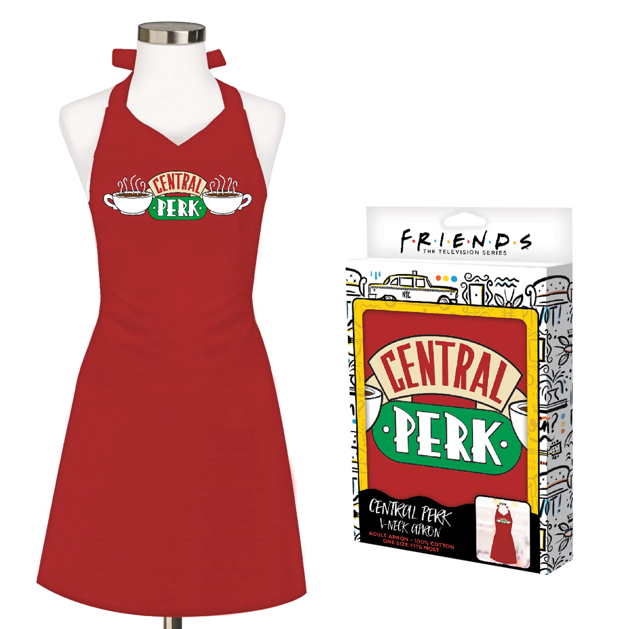 Red Central Perk Friends Apron | Waitress Rachel Green Costume | Halloween Costumes for Women | Stylish V-Neck Cut, Soft Fabric | Cooking Clothes, Halloween Party, Friends TV Show Apron | One Size