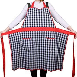 love potato 100% cotton vintage gingham kitchen apron with two pockets, small to plus size ladies, great gift for wife or ladies