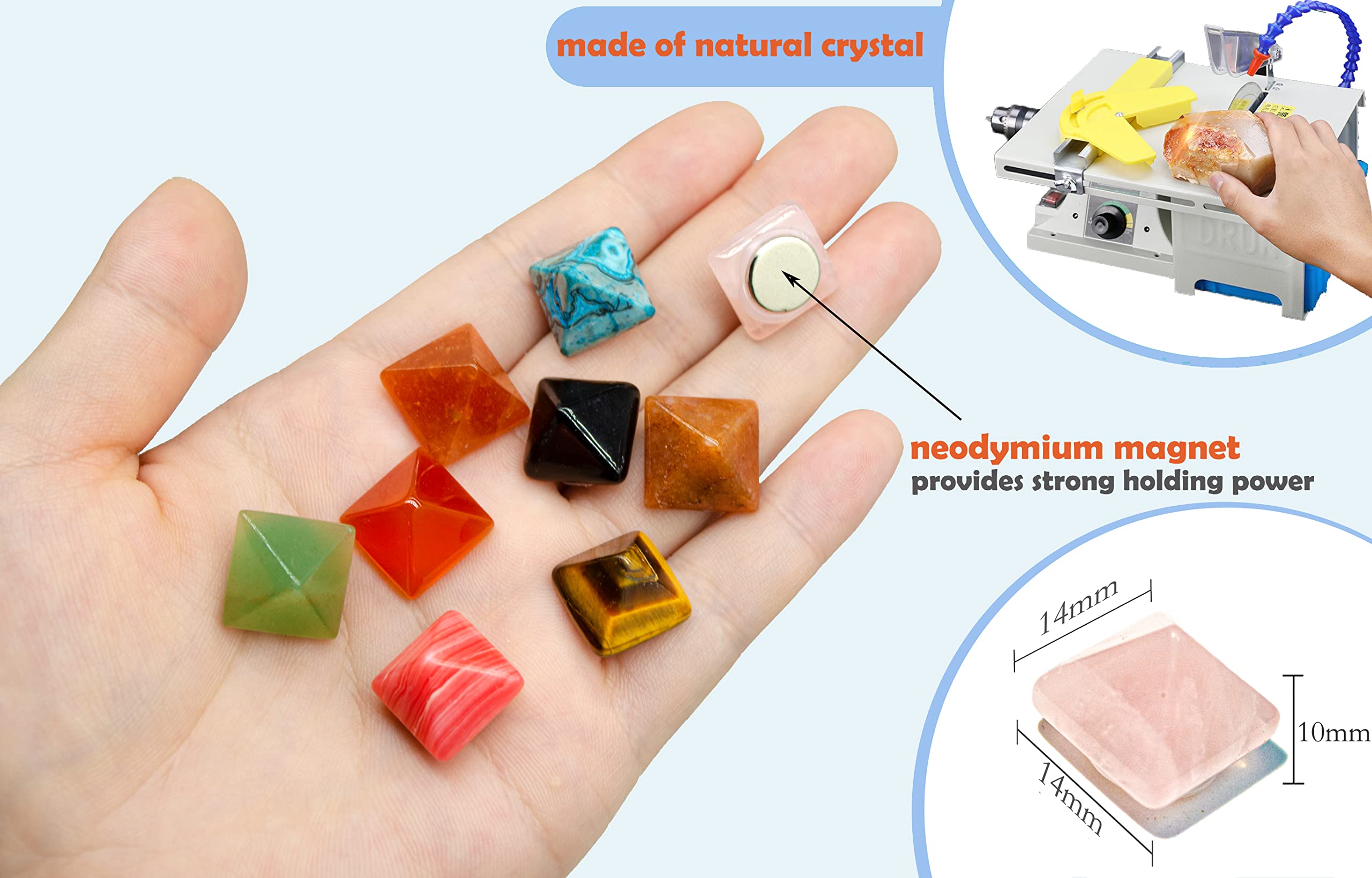 Crystal Pyramid Refrigerator Magnets, 9 Pcs Colorful Small Cute Fridge Magnets, Strong Magnets for Fridge, Whiteboard, Kitchen, Office, and School, Locker