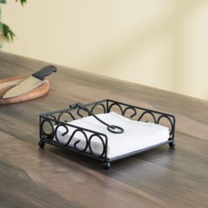 Scroll Design Flat Napkin Holder (Black), By Home Basics / With Weighted Pivoting Arm | Table Napkin Holder / Napkin Holders For Kitchen