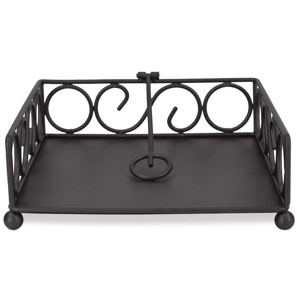 Scroll Design Flat Napkin Holder (Black), By Home Basics / With Weighted Pivoting Arm | Table Napkin Holder / Napkin Holders For Kitchen