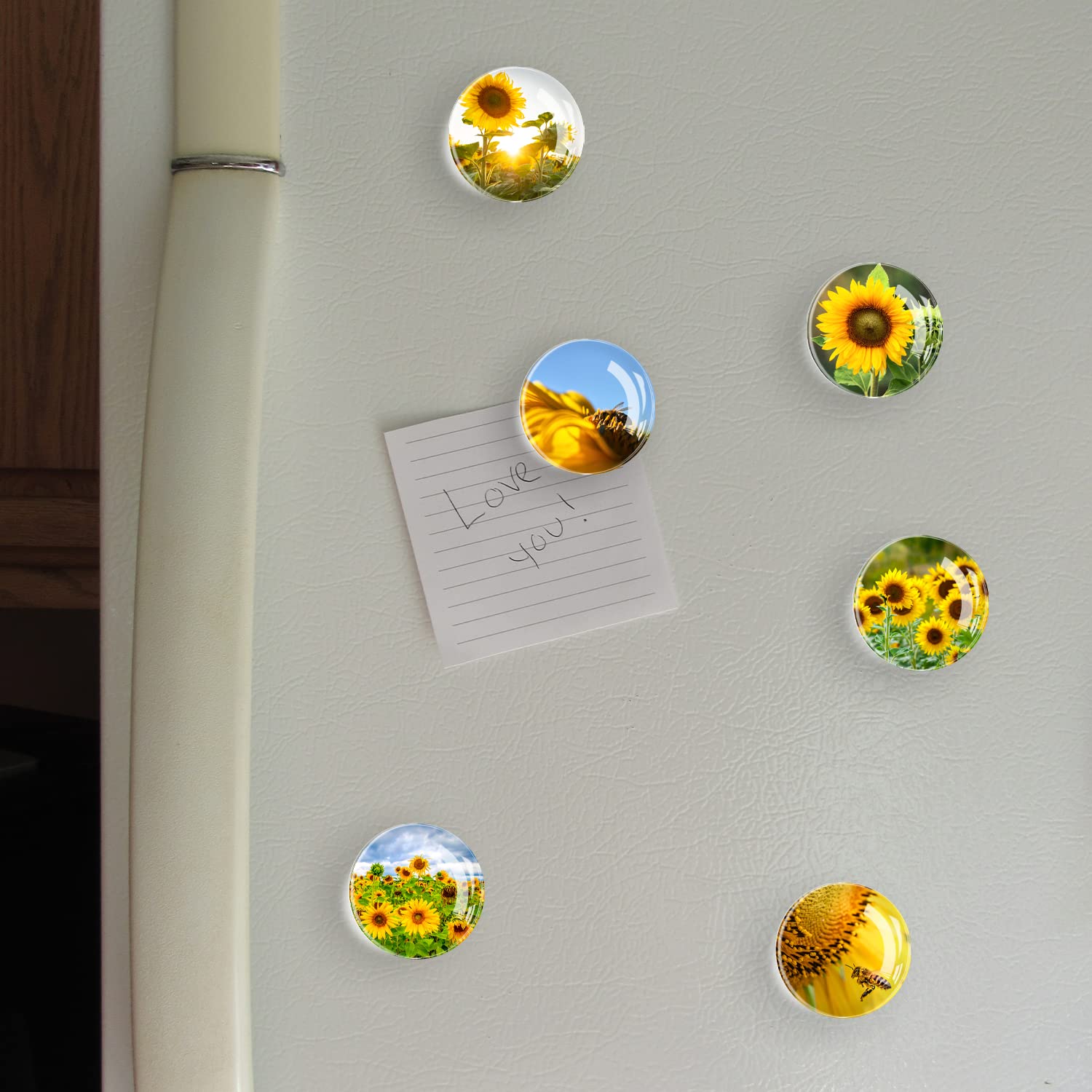 Sunflower Glass Fridge Magnets, Pretty Refrigerator Magnets for Kitchen School Office Cabinet Refrigerator Whiteboard Photo 6pcs