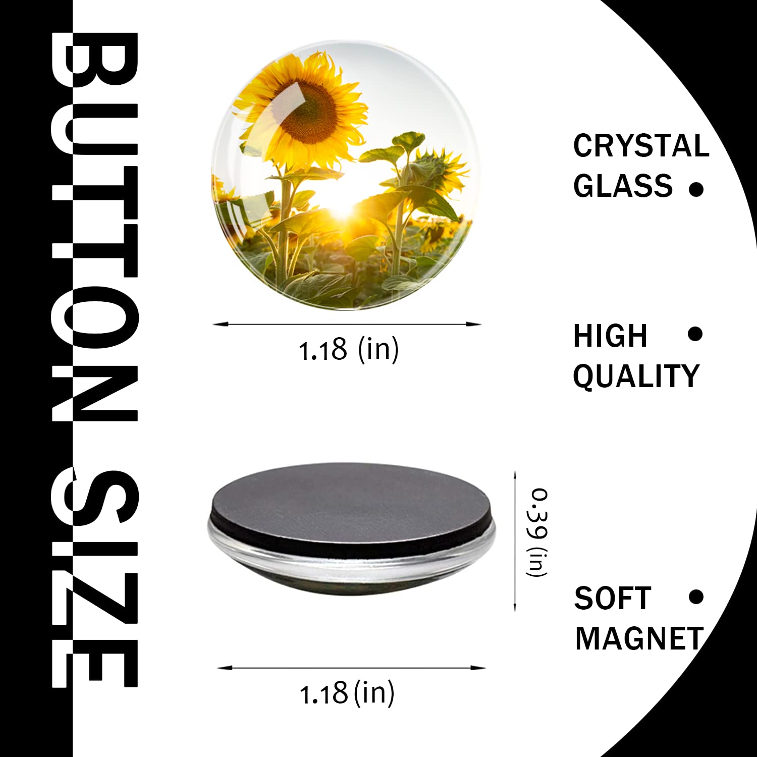 Sunflower Glass Fridge Magnets, Pretty Refrigerator Magnets for Kitchen School Office Cabinet Refrigerator Whiteboard Photo 6pcs