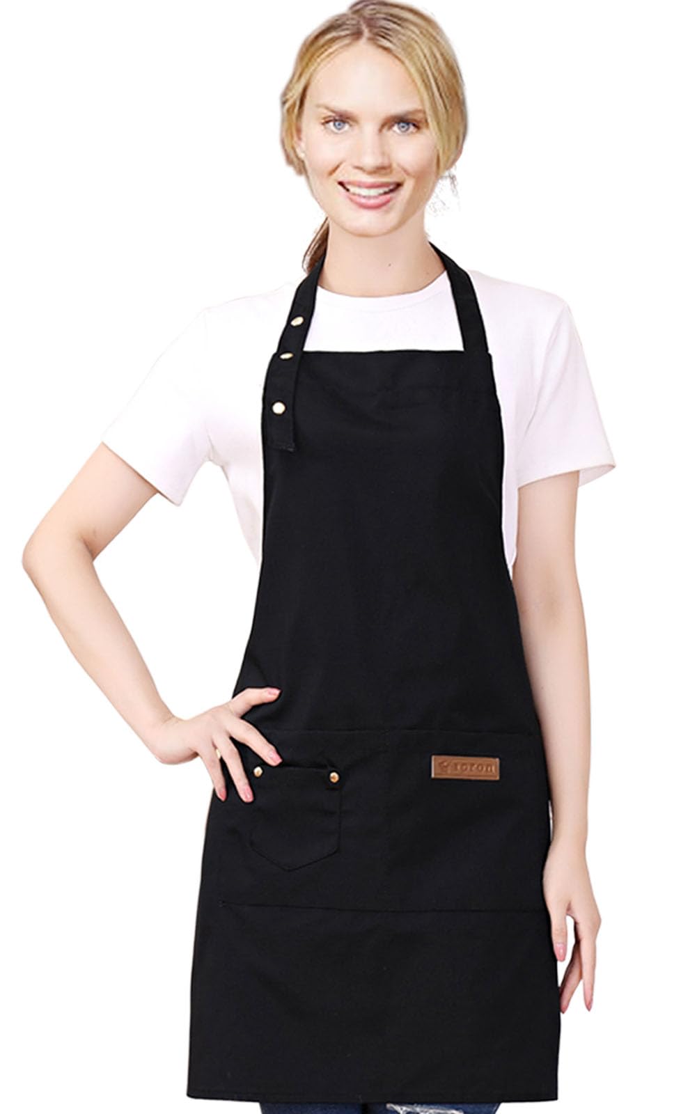 YIUJEFDA Black Aprons for Women Men with Pockets Adjustable Straps Waterproof Cute Canvas Kitchen Cooking Apron for Chef Waitress Server Painting Artist Mother Gifts