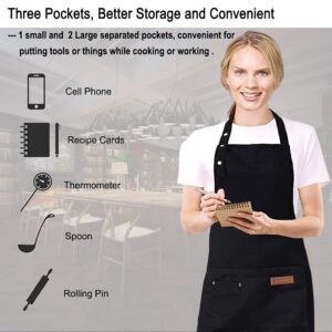 YIUJEFDA Black Aprons for Women Men with Pockets Adjustable Straps Waterproof Cute Canvas Kitchen Cooking Apron for Chef Waitress Server Painting Artist Mother Gifts