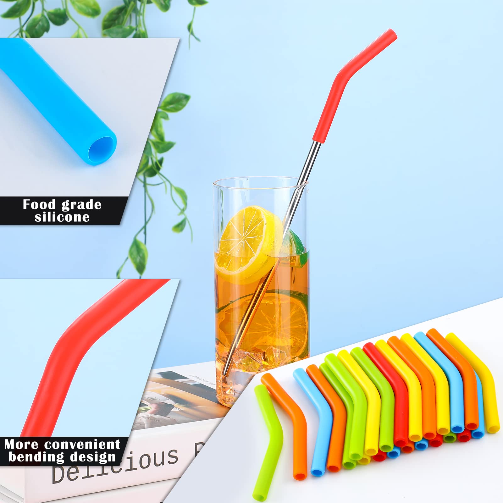 24 Pcs Silicone Straw Elbows Tips Stainless Steel Reusable Metal Straw Silicone Tips Soft Rubber Drinking Straw Covers for Straw Nozzles Tumbler Mug glass Drink, Multicolor (6 mm)