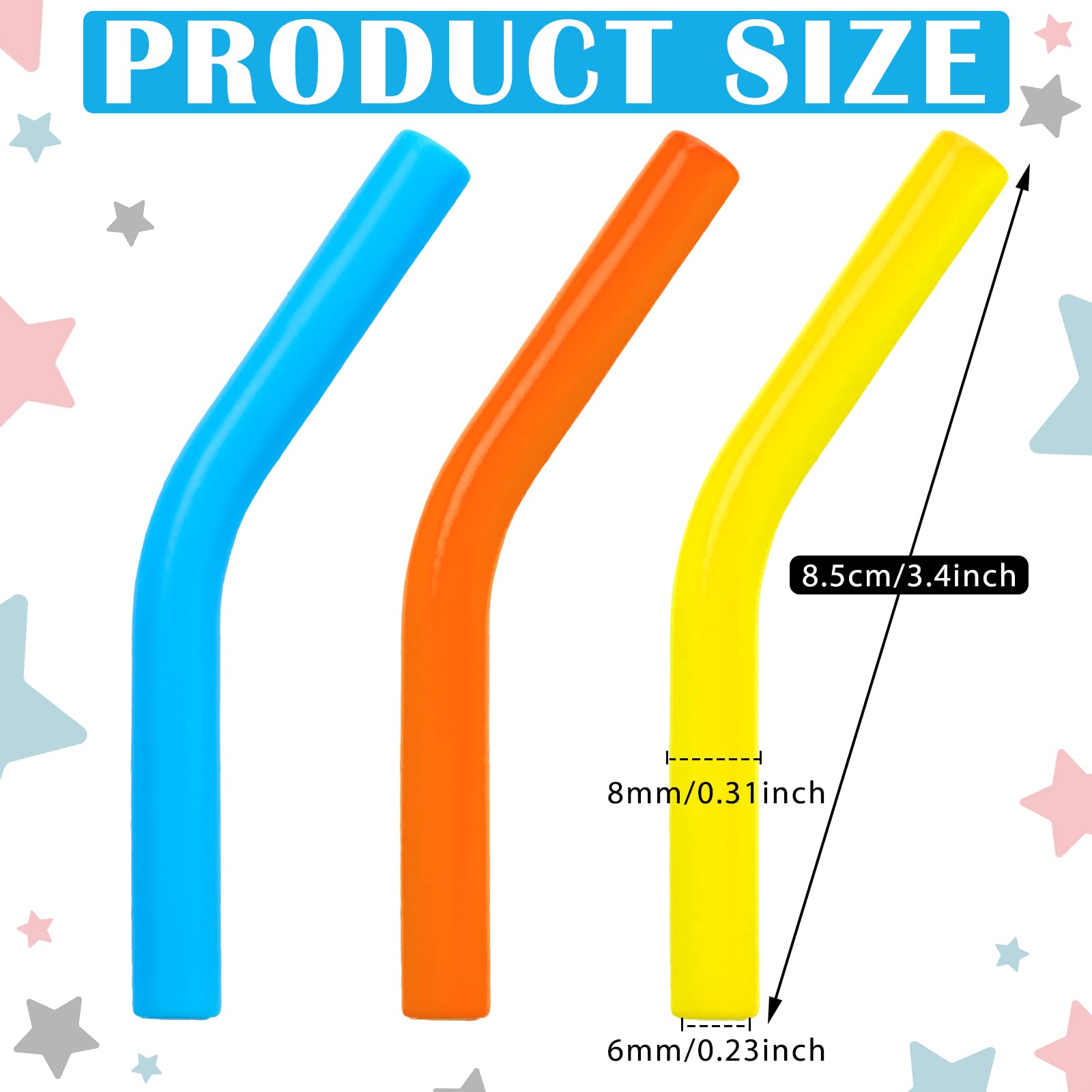 24 Pcs Silicone Straw Elbows Tips Stainless Steel Reusable Metal Straw Silicone Tips Soft Rubber Drinking Straw Covers for Straw Nozzles Tumbler Mug glass Drink, Multicolor (6 mm)