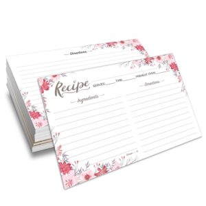 nuah prints double sided recipe cards 4x6 inch, set of 50 thick cardstock recipe cards with lines, easy to write on smooth surface, line printed, large writing space (flower design)