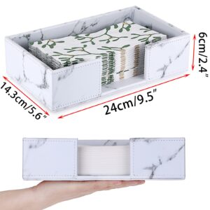 Sumnacon Rectangle Napkin Holder for Dinner Table Kitchen Contertop, Stylish Leather Guest Towel Holder for Bathroom Vanity, Decorative Basket for Tissue Paper Hand Towel Storage, Marble White