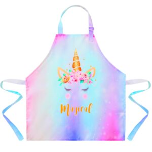 sylfairy aprons for kids girls rainbow unicorn apron children kitchen chef aprons smock (unicorn b, small,3-5years)