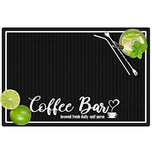 SOSMAR Coffee Bar Mat, 18" x 12" Spill Mat, Thick Durable Rubber Bar Mat, Coffee Maker Mat, Bar Accessories, Non-Slip Coffee Mat, Cup Mat for Coffee Station, Coffee Tamper Mat for Countertop, Black