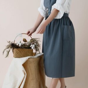 losofar Cotton Pleated Apron Retro Waterdrop Proof Garden Cleaning Pinafore Dress (green, 103cmx86cm)