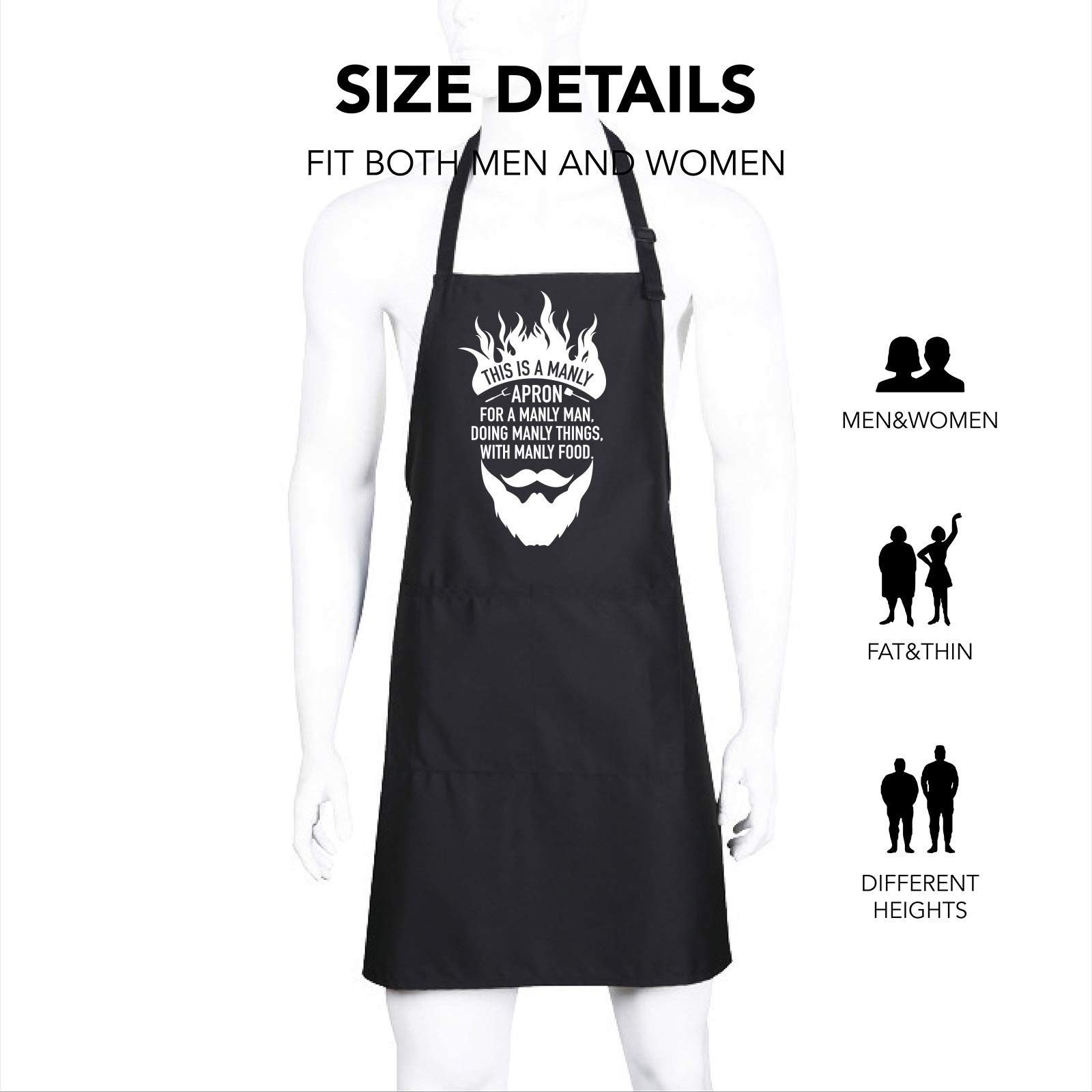 Ihopes Funny Aprons for Men - Black Kitchen Chef Apron with 2 Pockets and Adjustable Neck Strap - This Is a Manly Apron - Perfect for Cooking/Baking/BBQ - Best Birthday/Christmas/Thanksgiving Gifts