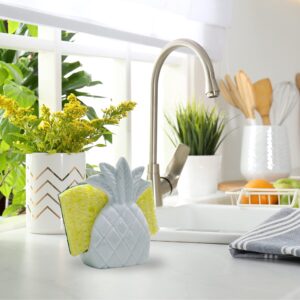 Sponge Holder Napkin Holder Ceramic for Kitchen Storage Rack Sink Caddy Countertop Organizers Napkin Holder Dining Table Pineapple Dish Sponge Holder for Kitchen Sink Suction