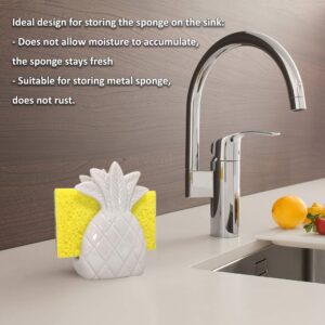 Sponge Holder Napkin Holder Ceramic for Kitchen Storage Rack Sink Caddy Countertop Organizers Napkin Holder Dining Table Pineapple Dish Sponge Holder for Kitchen Sink Suction