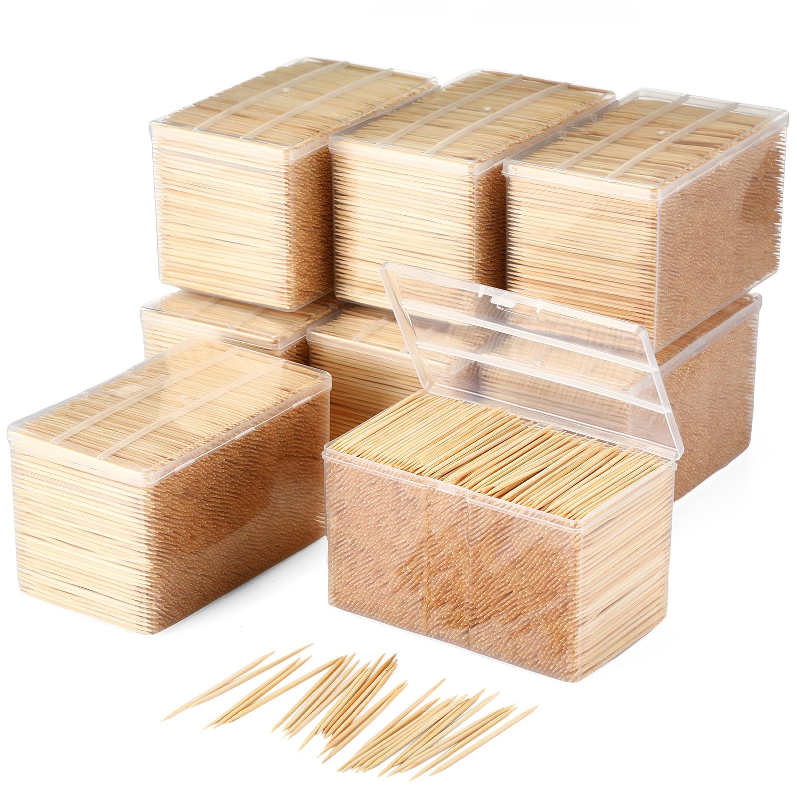 Jerify 12000 Pcs Bamboo Wooden Toothpicks Wood Round Toothpicks with Clear Plastic Storage Box Double Sided Bamboo Toothpicks for Appetizers Food Barbecue Fruit Teeth Cleaning Party