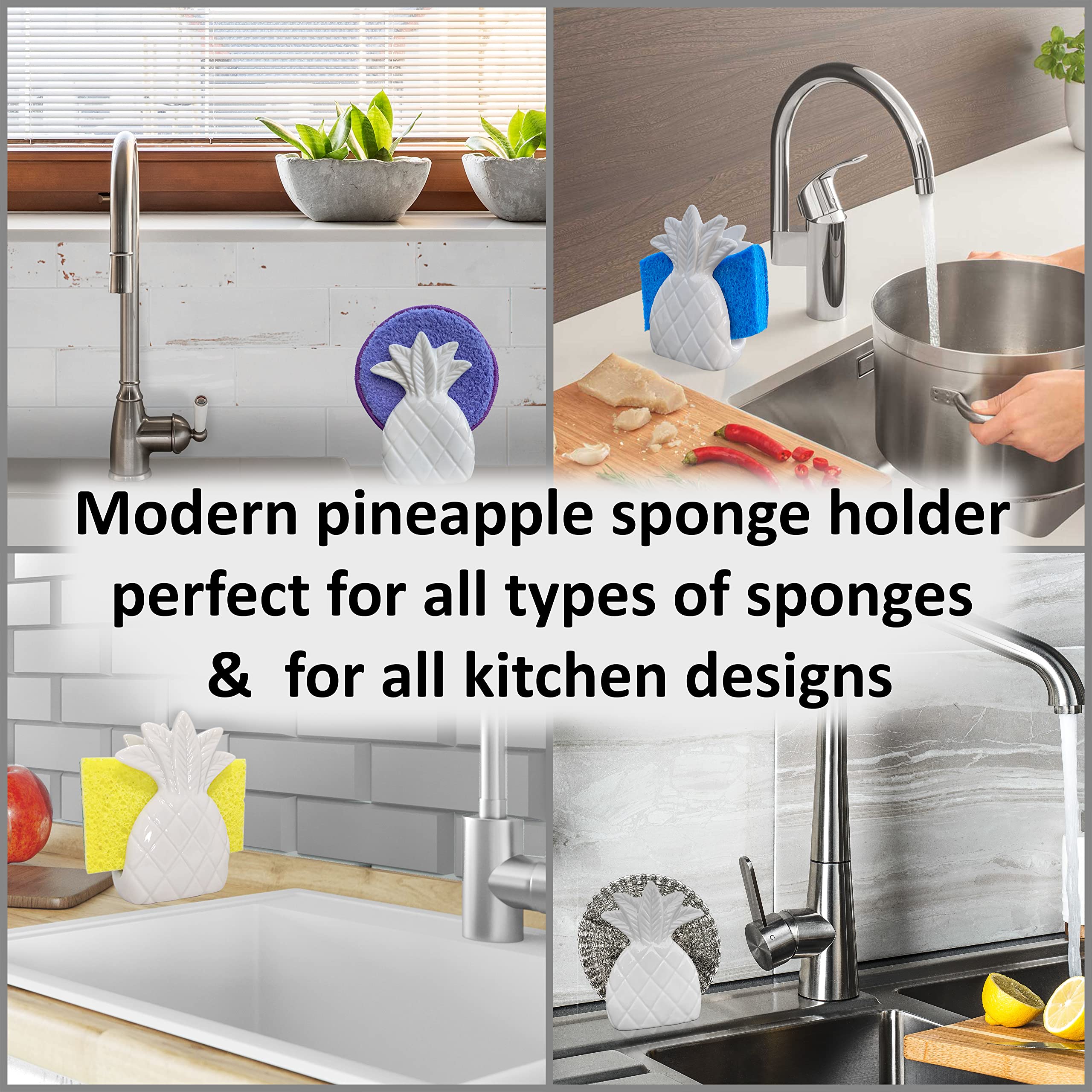 Sponge Holder Napkin Holder Ceramic for Kitchen Storage Rack Sink Caddy Countertop Organizers Napkin Holder Dining Table Pineapple Dish Sponge Holder for Kitchen Sink Suction