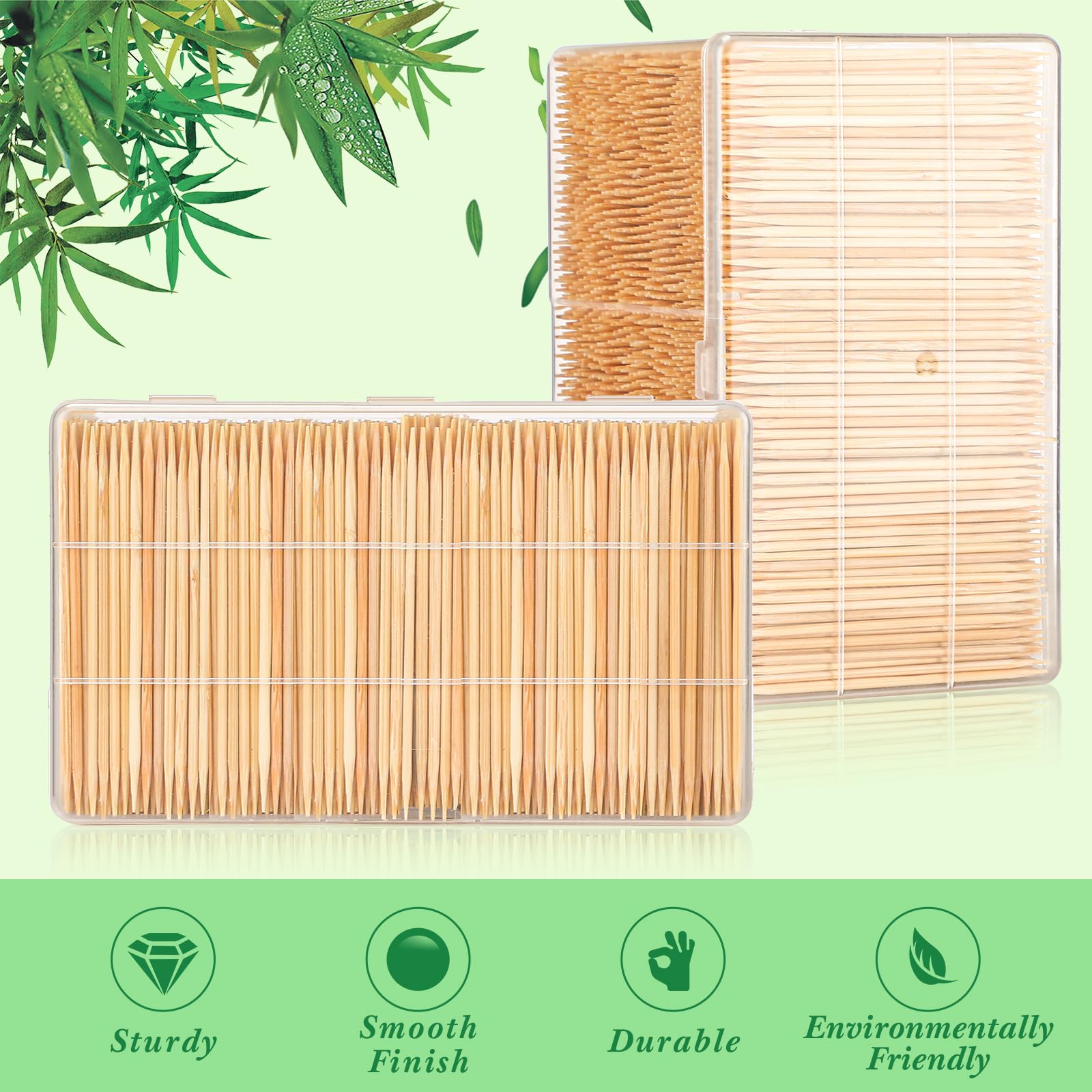 Jerify 12000 Pcs Bamboo Wooden Toothpicks Wood Round Toothpicks with Clear Plastic Storage Box Double Sided Bamboo Toothpicks for Appetizers Food Barbecue Fruit Teeth Cleaning Party