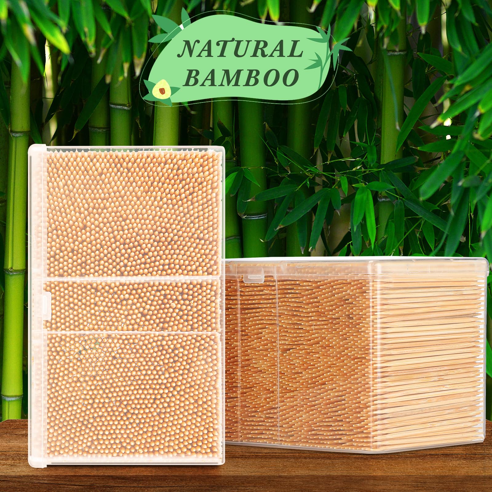 Jerify 12000 Pcs Bamboo Wooden Toothpicks Wood Round Toothpicks with Clear Plastic Storage Box Double Sided Bamboo Toothpicks for Appetizers Food Barbecue Fruit Teeth Cleaning Party