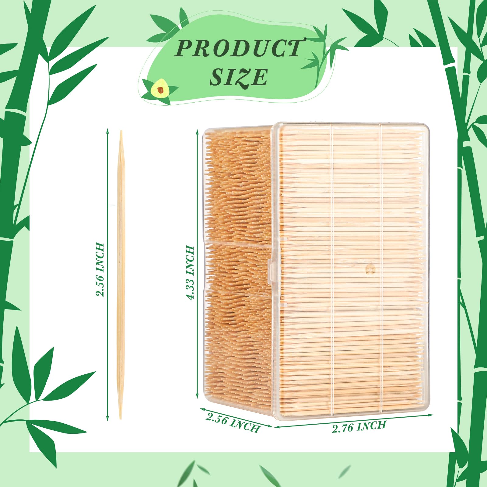 Jerify 12000 Pcs Bamboo Wooden Toothpicks Wood Round Toothpicks with Clear Plastic Storage Box Double Sided Bamboo Toothpicks for Appetizers Food Barbecue Fruit Teeth Cleaning Party