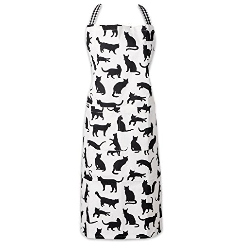 DII Everyday Pets Kitchen Collection Chef Apron, Large Pockets & Adjustable, 35x28, Black Cat Print