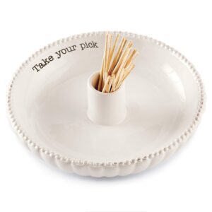 mud pie take your pick, toothpick dish, 1.25" x 6" dia, white