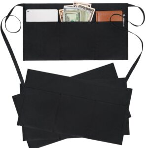 BOHARERS 4 Pack Waitress Aprons with 3 Pockets - Server Aprons for Waiter, Extra Long Straps Short Black Apron