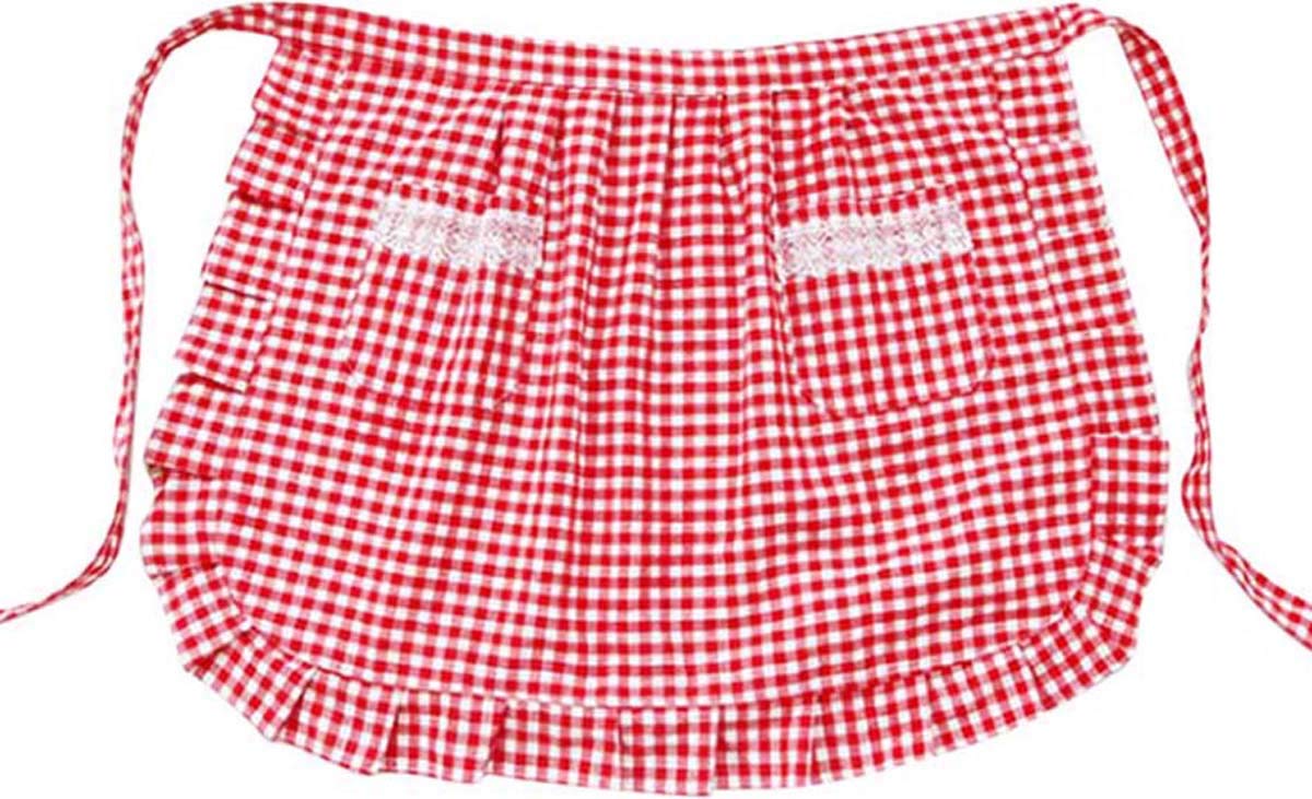 CRB Fashion Waist Pocket Half Bistro Kitchen Cooking Apron Fits Size XS to Large Red Checkered