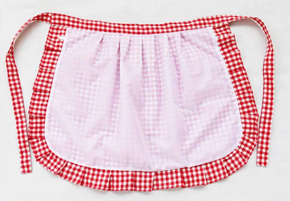 CRB Fashion Waist Pocket Half Bistro Kitchen Cooking Apron Fits Size XS to Large Red Checkered