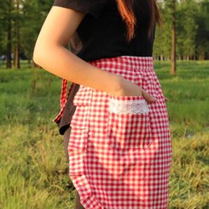 CRB Fashion Waist Pocket Half Bistro Kitchen Cooking Apron Fits Size XS to Large Red Checkered